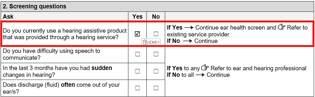 Screening questions – Learning on TAP